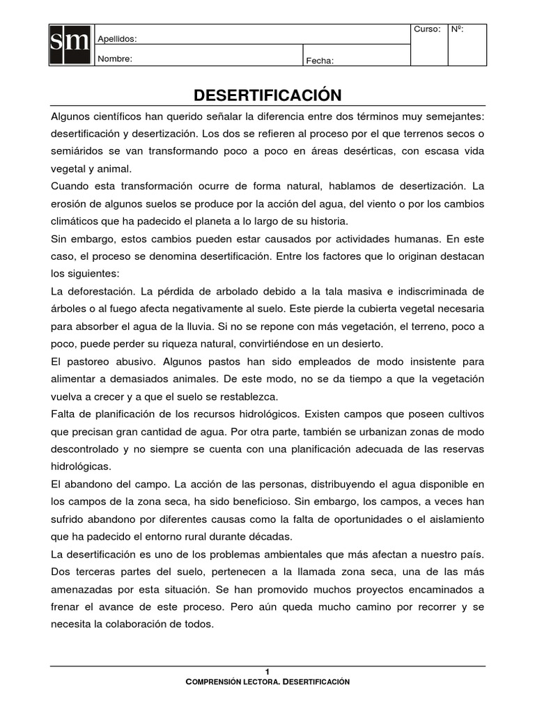 Comprension Lectora | PDF | Desierto | Deforestación