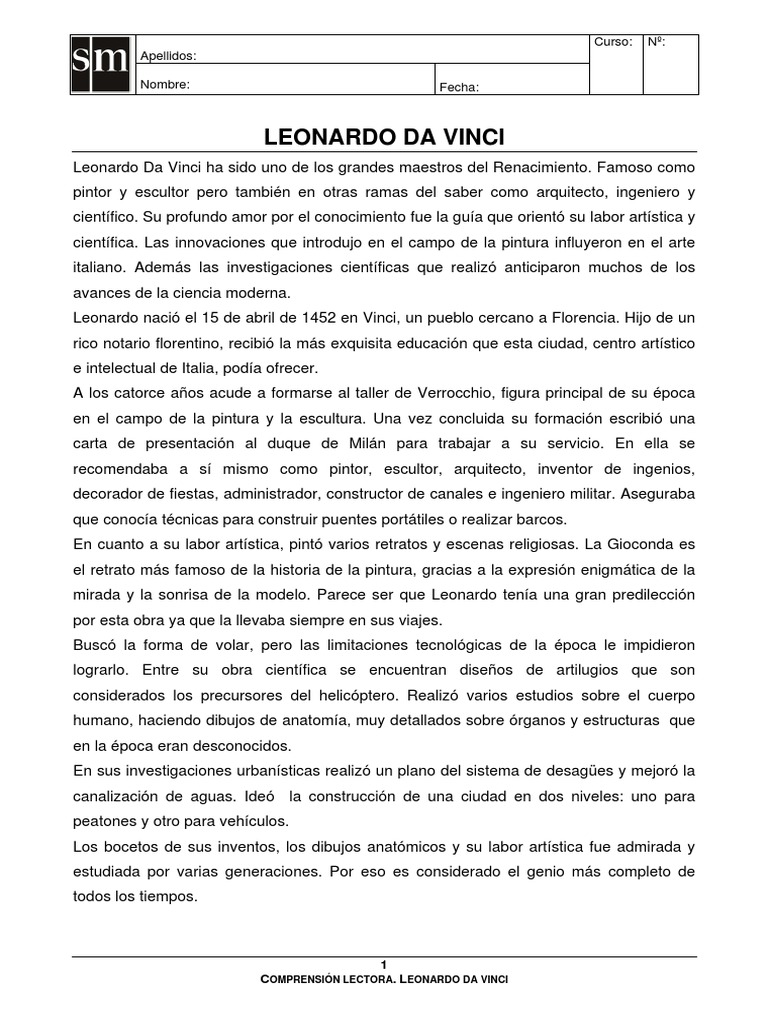Comprension Lectora | PDF | Leonardo Da Vinci | Las artes