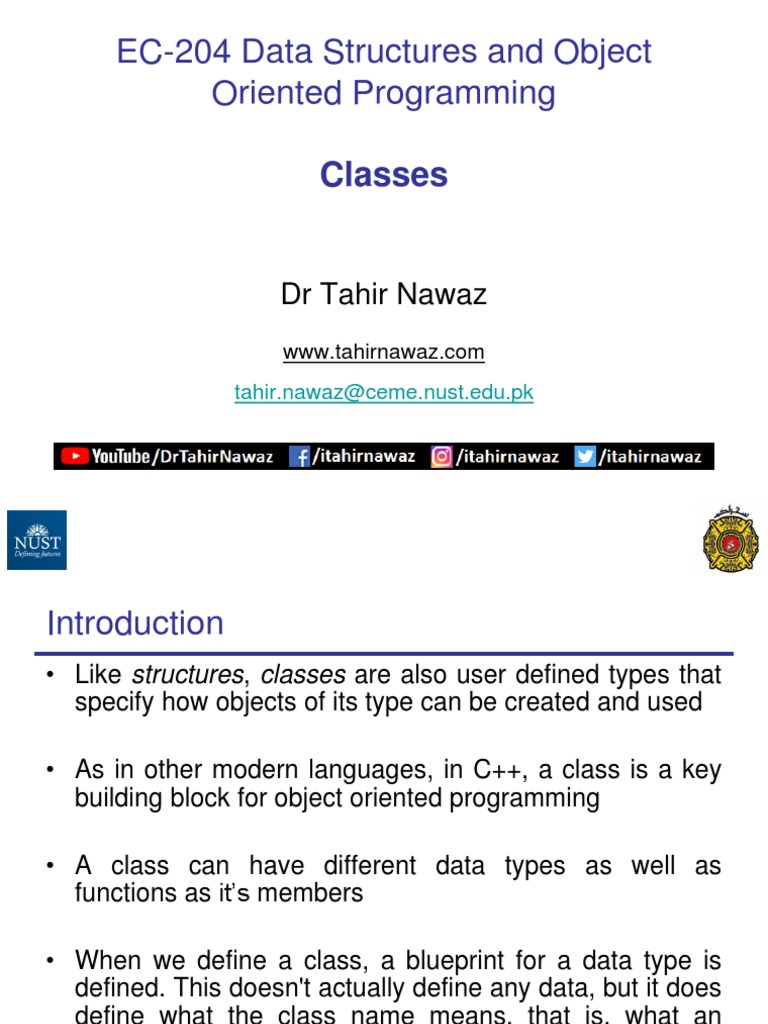 EC-204 Data Structures and Object Oriented Programming: Classes | PDF | Class (Computer ...