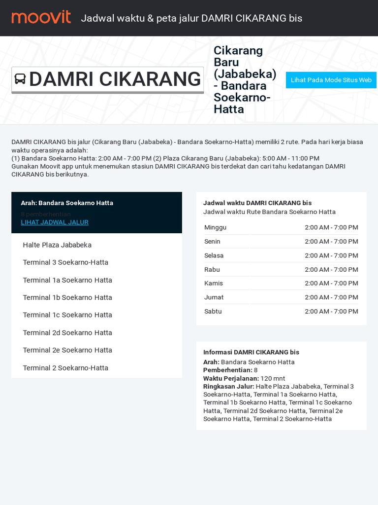 DAMRI Cikarang Baru Jababeka Bandara Soekarno Hatta | PDF