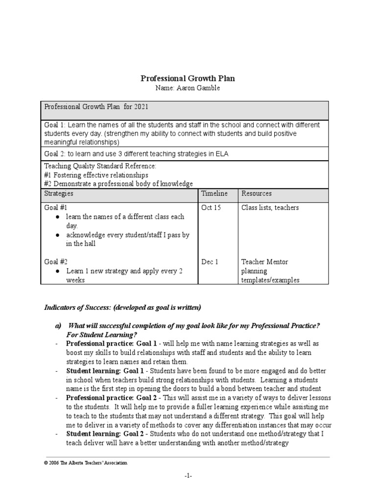 Professional Growth Plan | PDF | Teachers | Learning
