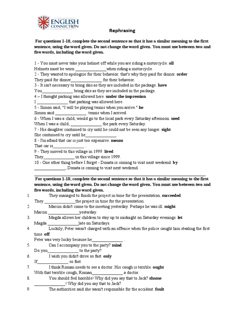 Rephrasing B2 | PDF | Verb | Phrase