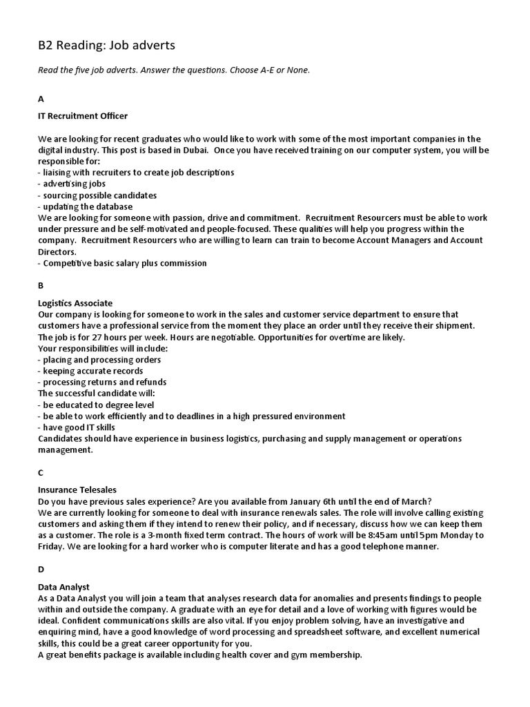 Job Advert Analysis and Questions | PDF | Recruitment | Data Analysis