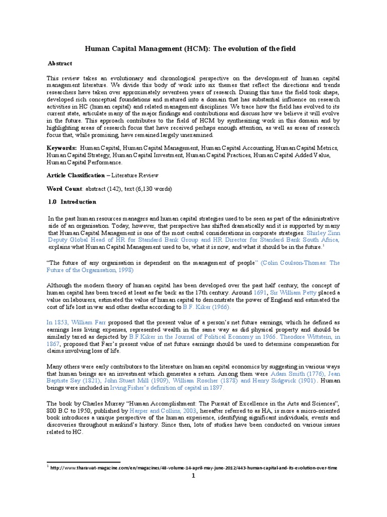 Human Capital Management (HCM) : The Evolution of The Field | PDF ...