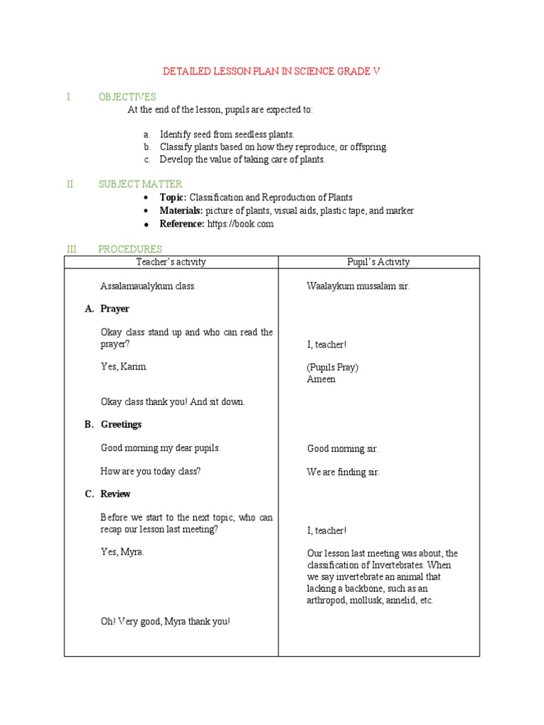 Detailed Lesson Plan in Science Grade V | PDF | Reproduction | Plants