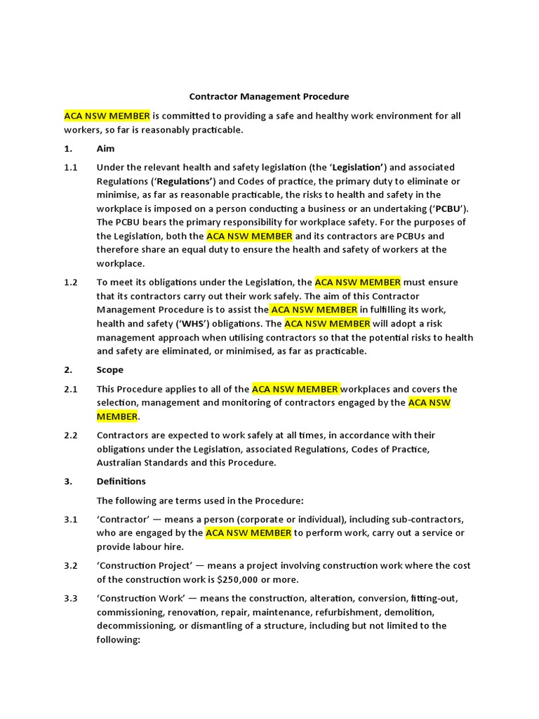 Contractor Management Procedure | PDF | Occupational Safety And Health ...