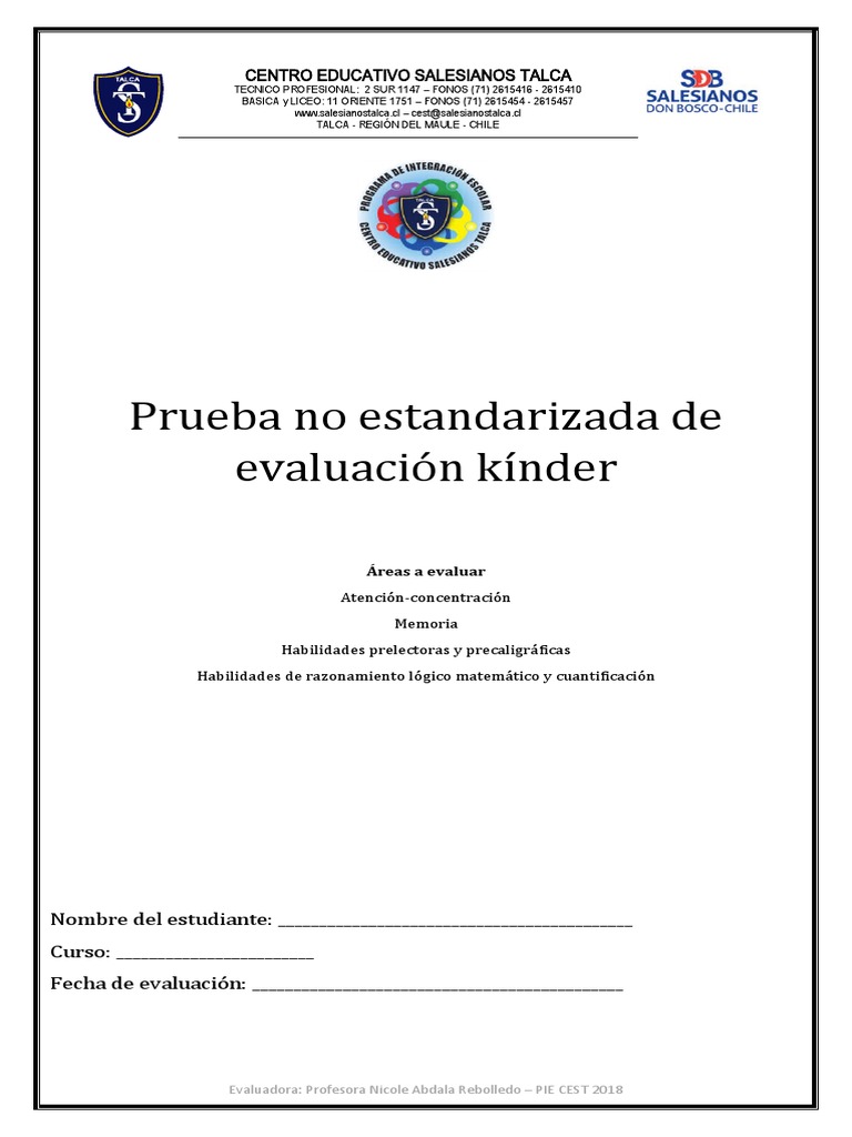 Evaluación Kínder CEST Talca | PDF | Lápiz