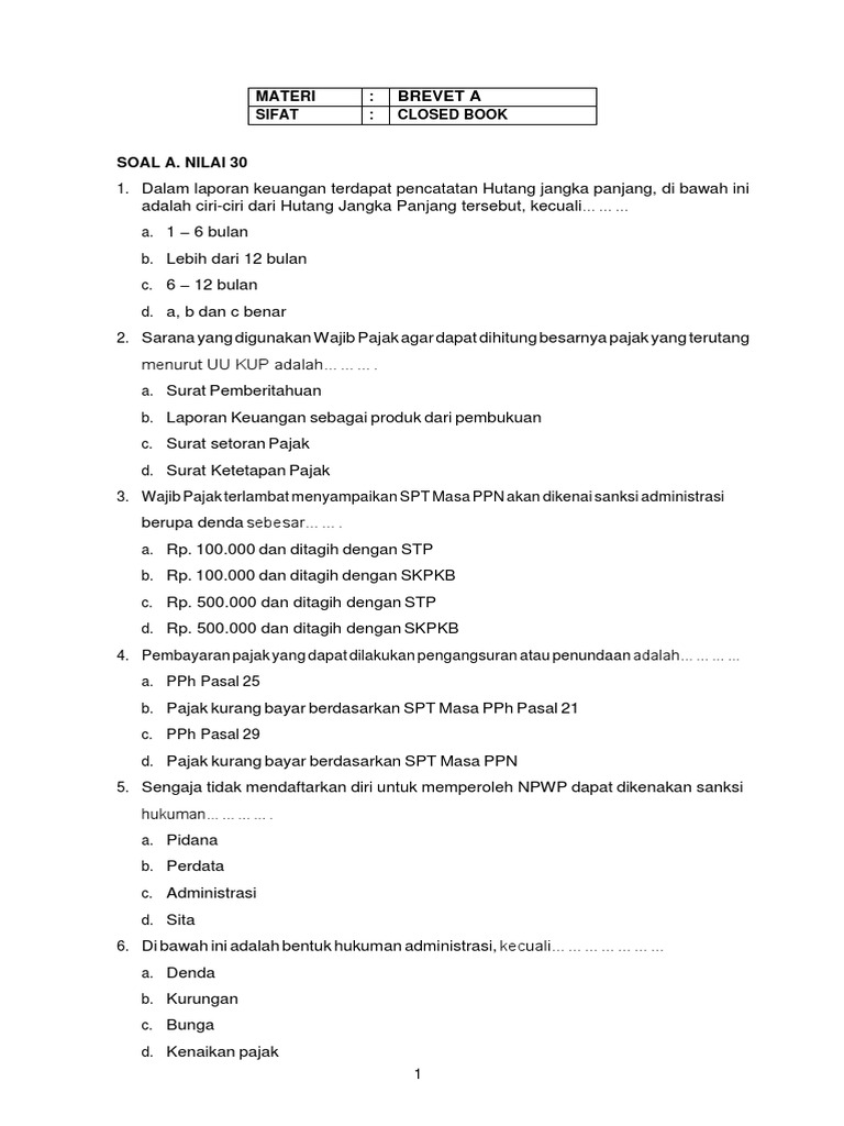Soal Brevet A | PDF | Pengelolaan Keuangan & Uang | Hukum