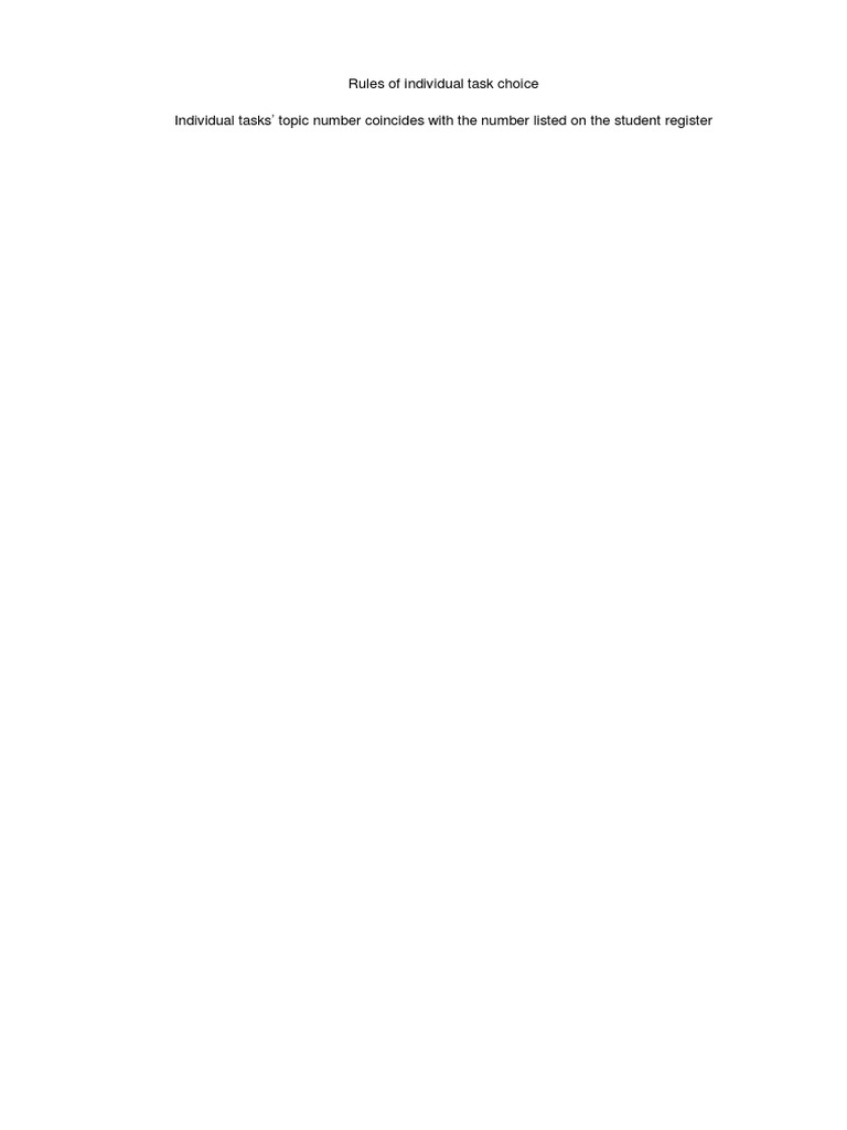 Rules of Individual Task Choice Individual Tasks ' Topic Number ...