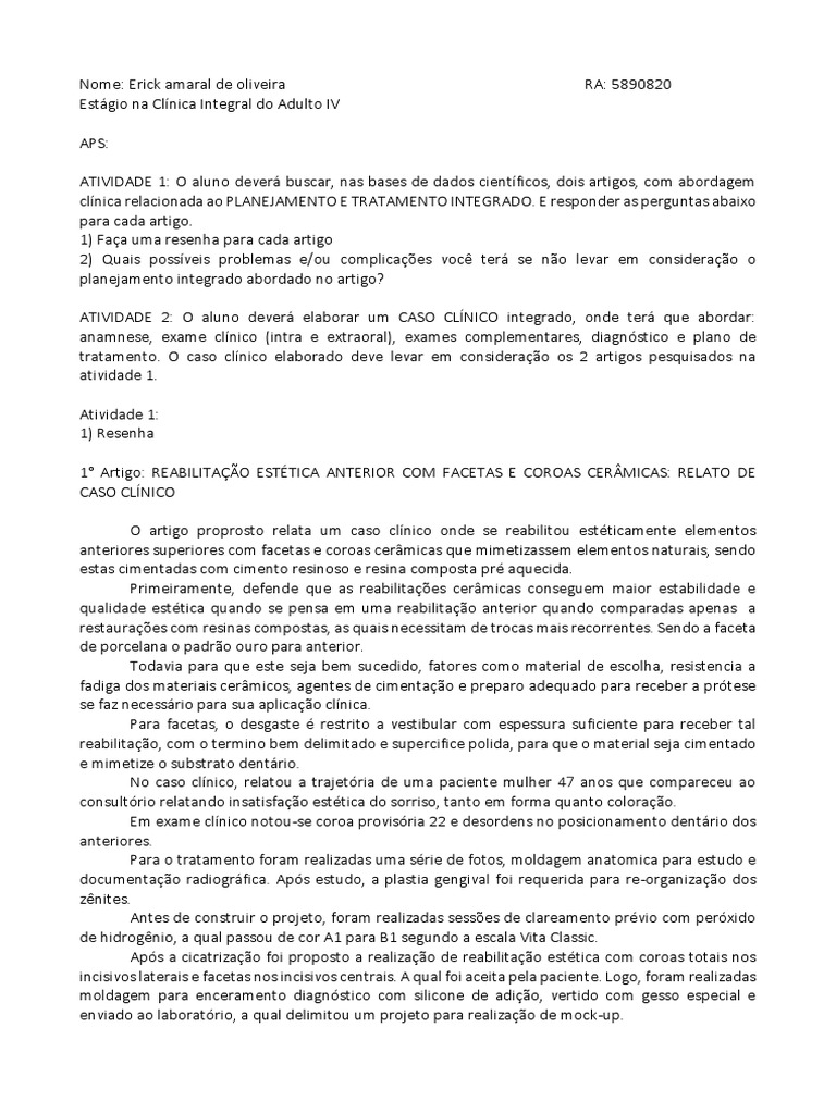 APS Aduto IV Eric Amaral | Download grátis PDF | Dente | Boca