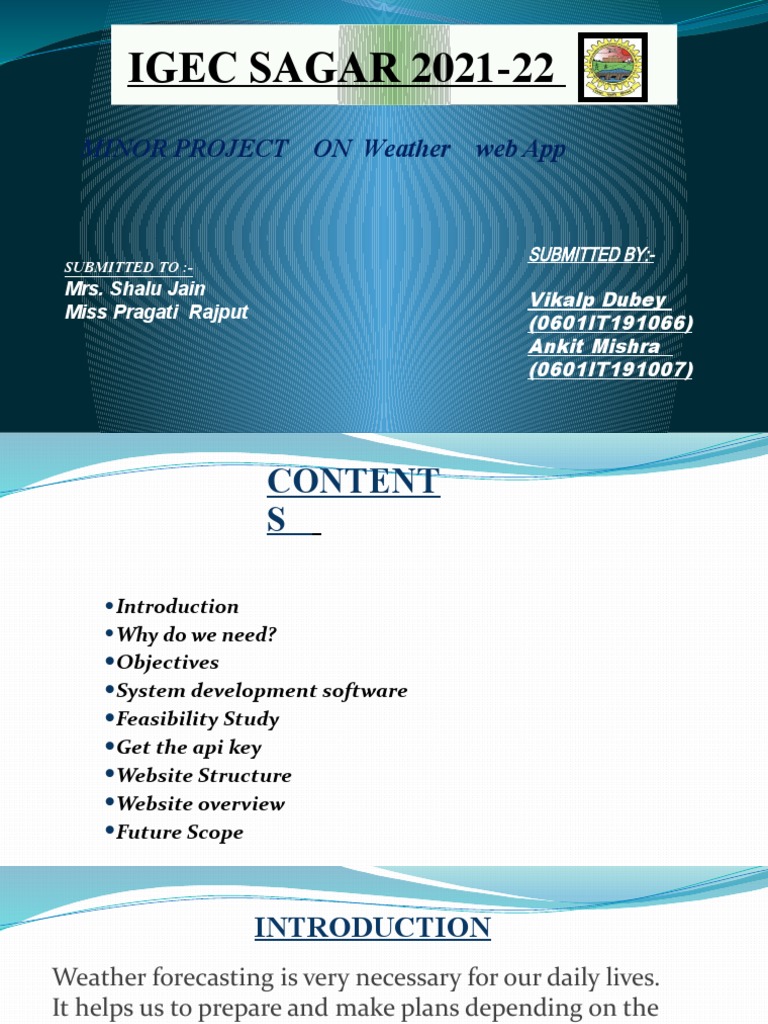 IGEC SAGAR 2021-22 IGEC SAGAR 2021-22: Minor Project On Weather Web App ...