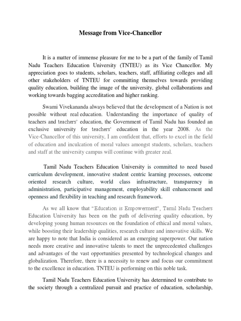 Message From Vice-Chancellor | Download Free PDF | University | Teachers