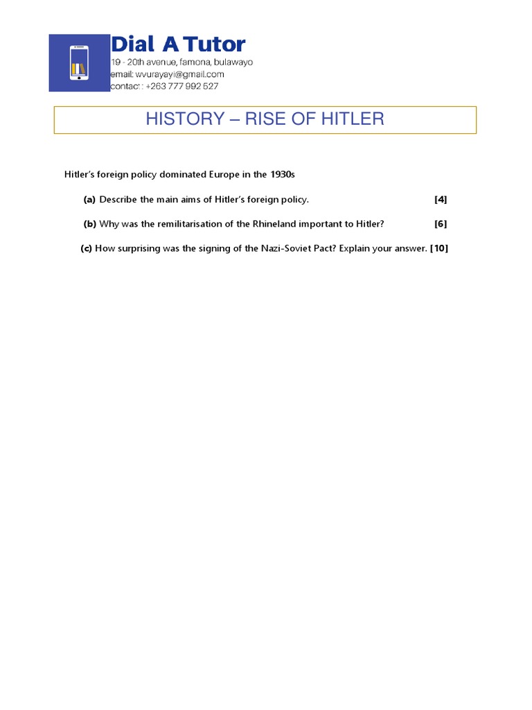 History - Revision - Rise of Hitler | PDF