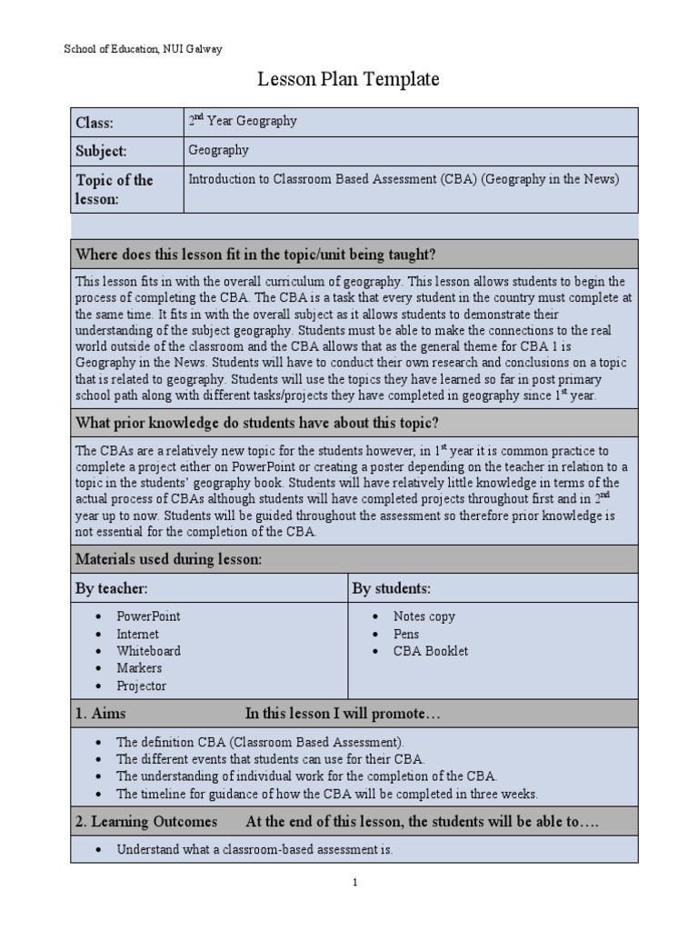 Cba Lesson Plan Part C | PDF | Teachers | Lesson Plan