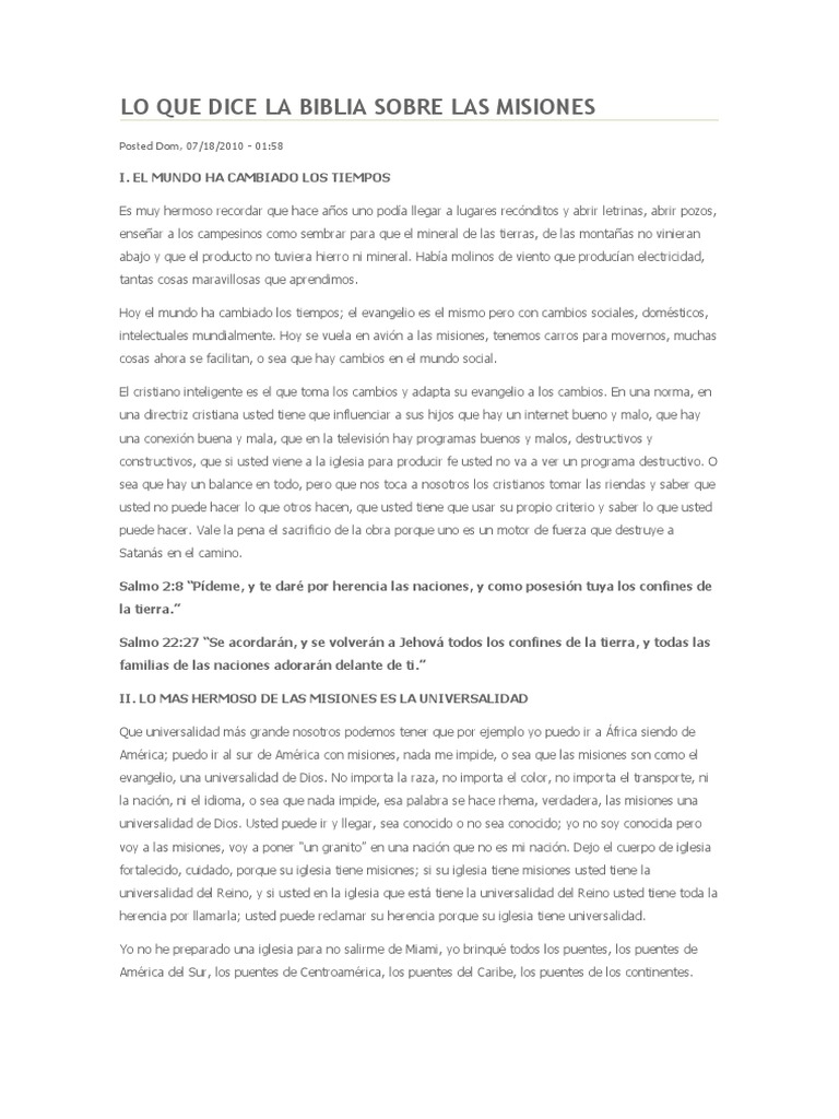 Lo Que Dice La Biblia Sobre Las Misiones | PDF | Jesús | Cristo (título)