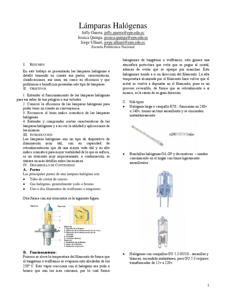 Características de Lámparas Halógenas | PDF | Ligero | Encendiendo
