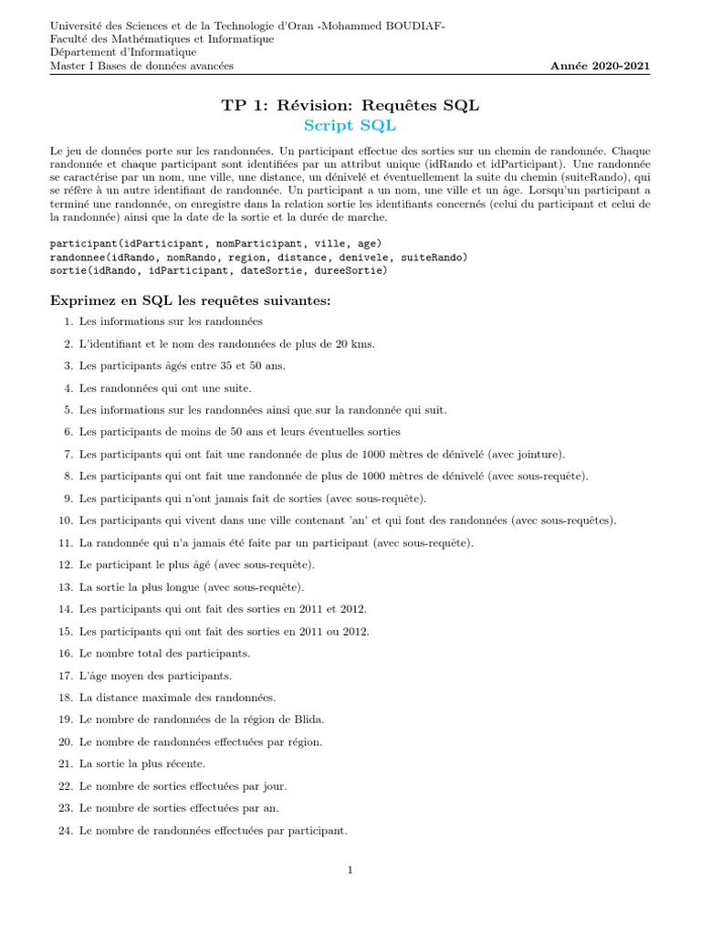 TP1 Révision SQL-1 | PDF | Échecs