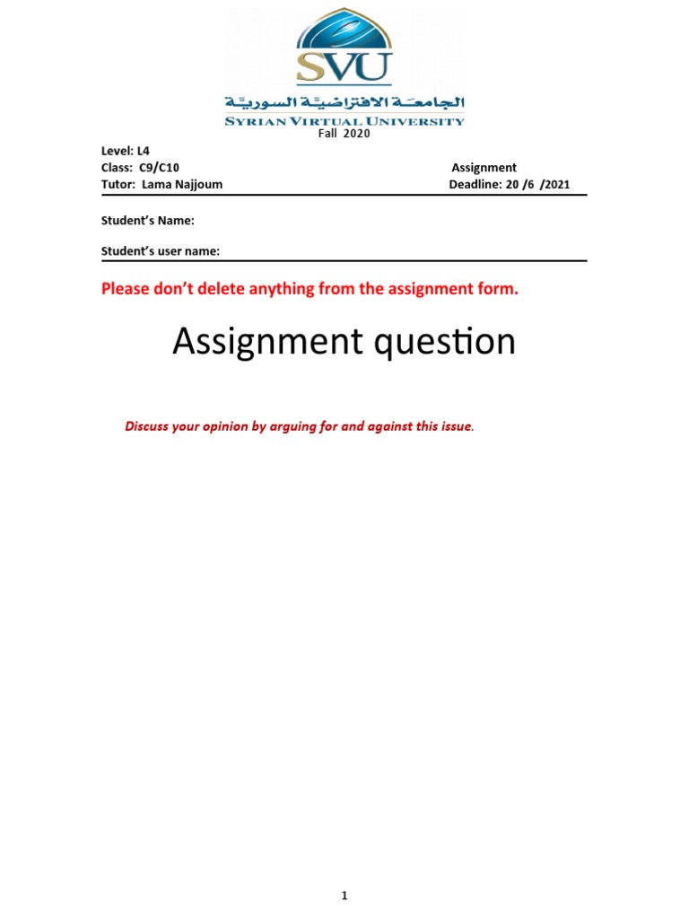 Assignment Question: Please Don't Delete Anything From The Assignment ...