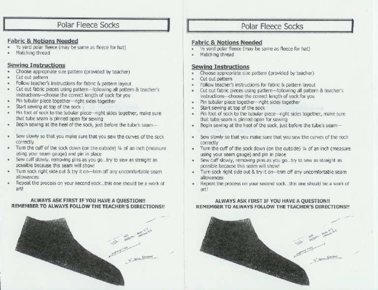 Fleece Sock Sewing Instructions | PDF