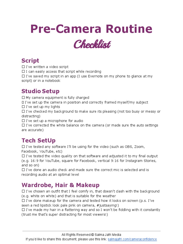 Pre Camera Checklist | PDF | Camera | Computing