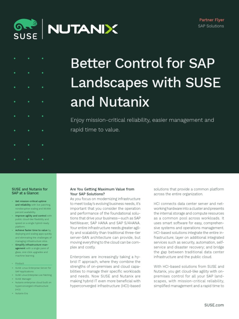Better Control For SAP Landscapes With SUSE and Nutanix | PDF | Cloud Computing | Linux