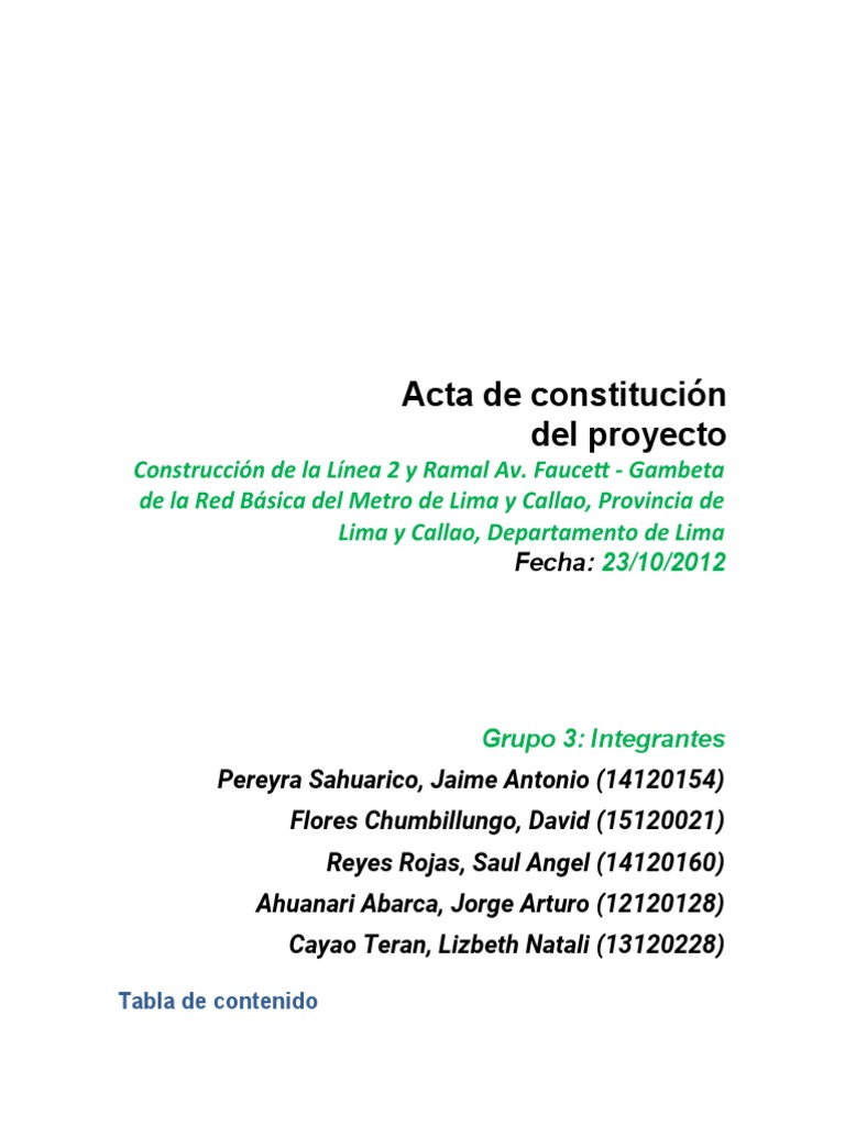 Acta de Proyecto Linea 2 | PDF | Lima | Transporte