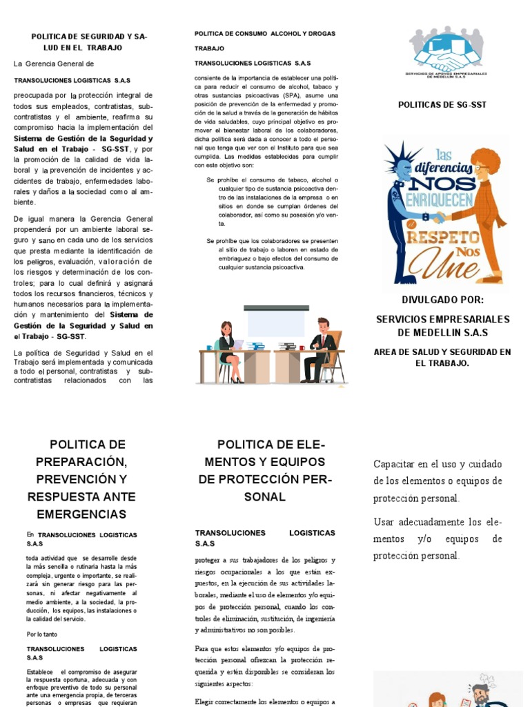 Plegable Divulgacion de Politicas. SG-SST | PDF