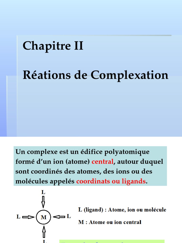 Chap II Complexation | PDF | Complexe (chimie) | Dissociation (chimie)