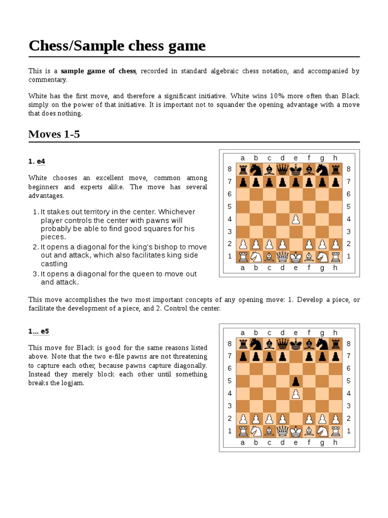 Chess/Sample Chess Game: Moves 1-5 | PDF | Chess | Chess Openings