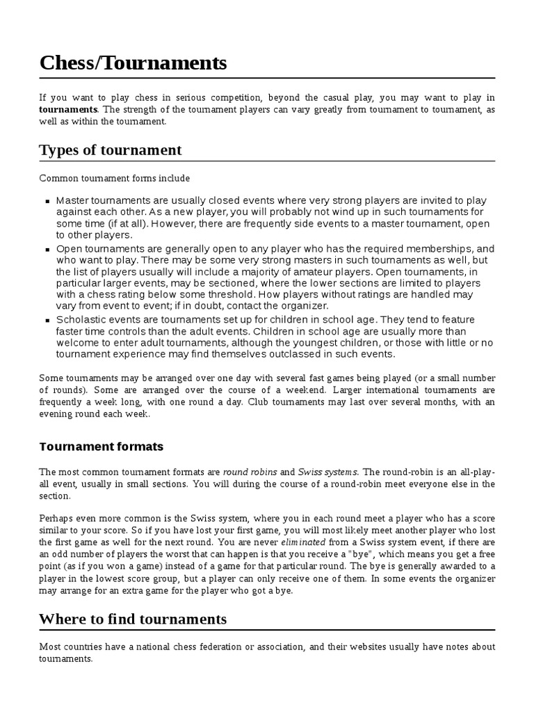 Chess/Tournaments: Types of Tournament | PDF | Tournament | Chess