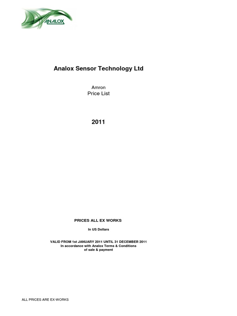 Analox Sensor Technology LTD: Price List | PDF | Pressure Measurement ...
