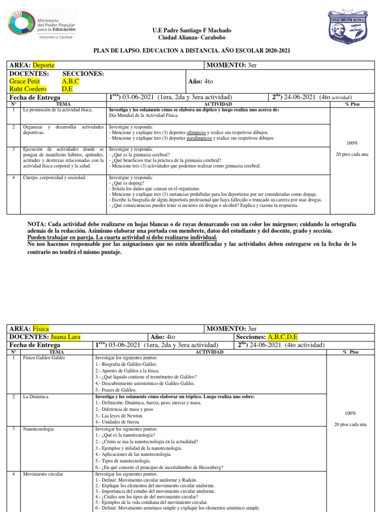 PLANIFICACIÓN 4TO AÑO. 3er Lapso | PDF | Hora