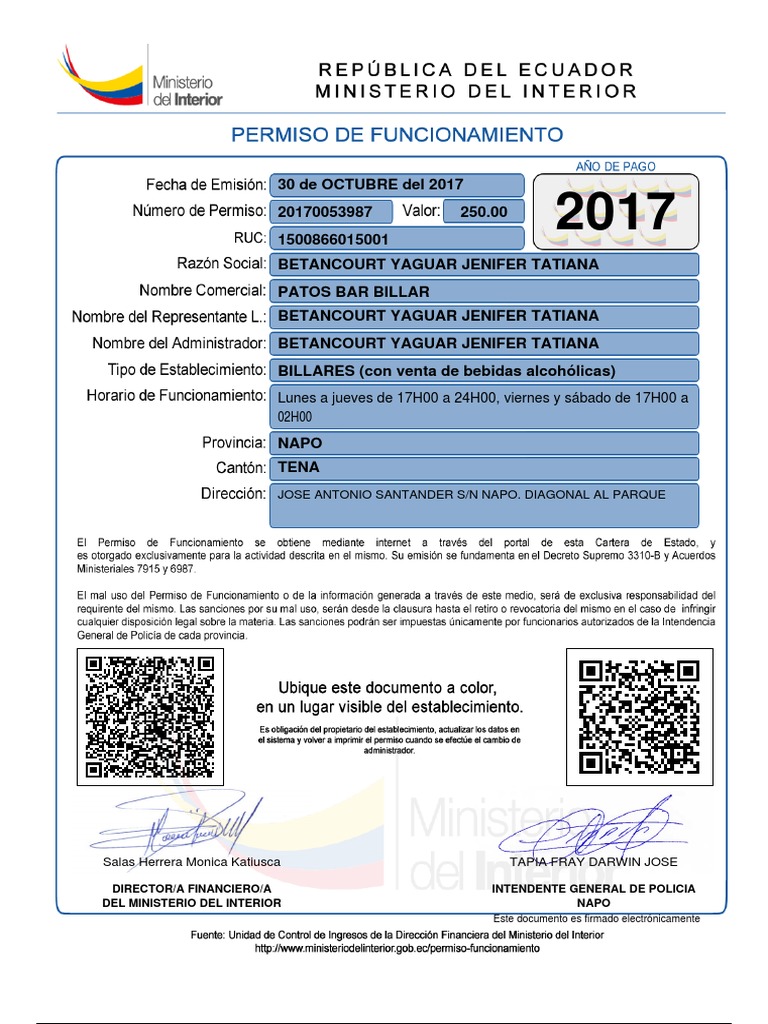 Permiso Funcionamiento 53987 | PDF