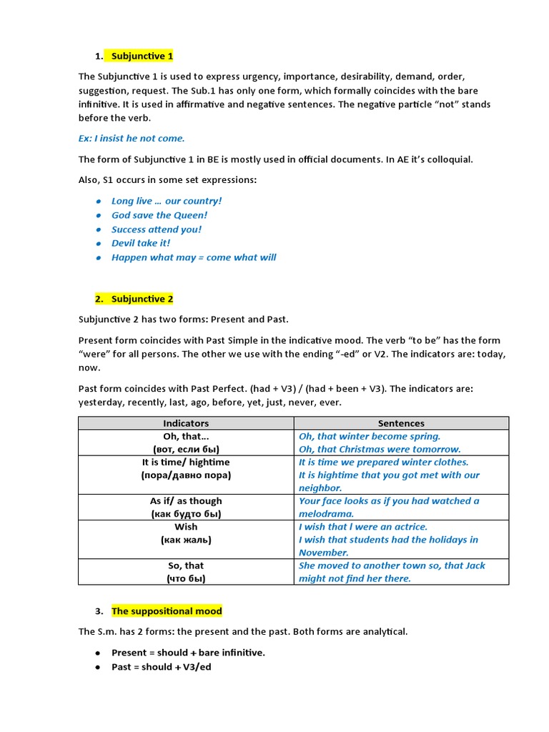 The Subjunctive Mood and Conditional Sentences | PDF | Verb | Adjective