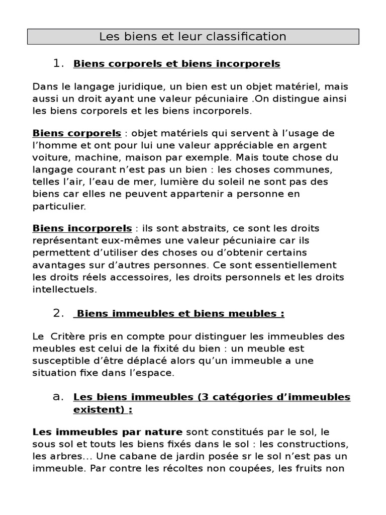 Classification des biens en droit | PDF | Hypothèque