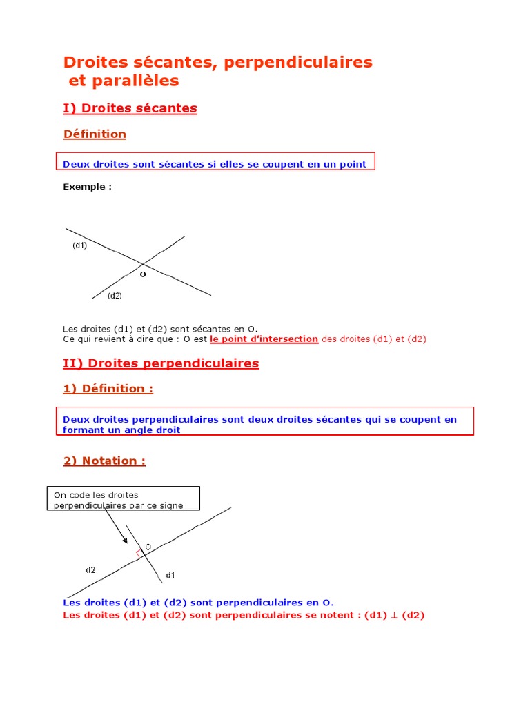 Cours Droites Par Et Perp | PDF | Perpendicularité | Cercle
