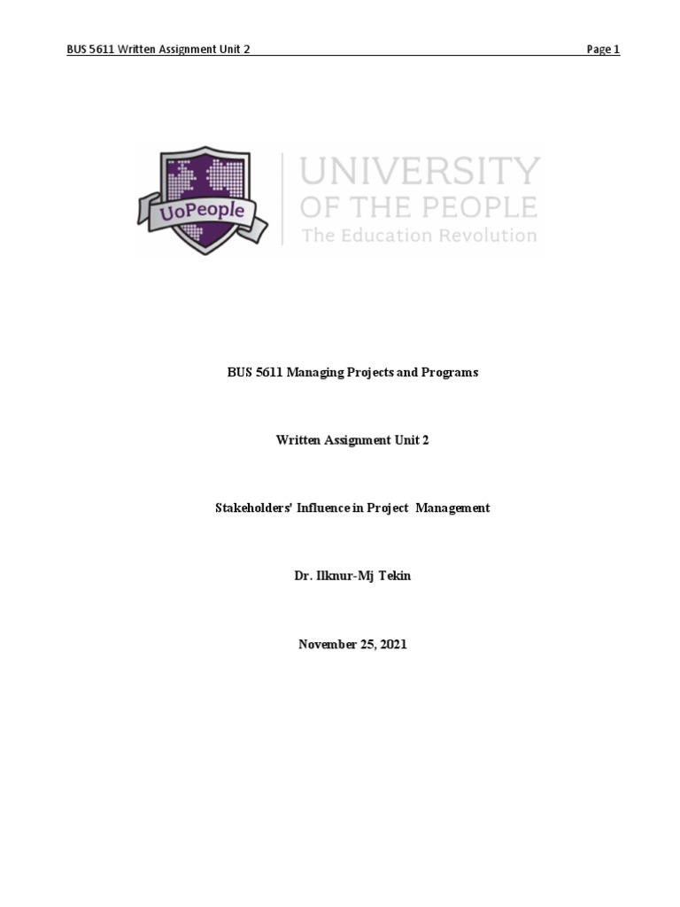 BUS 5611 Written Assignment Unit 2 | PDF | Project Management | Business
