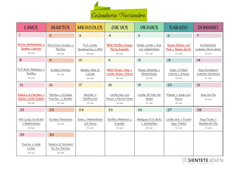Calendario Noviembre 2021 | PDF | Aptitud física | Ejercicio físico