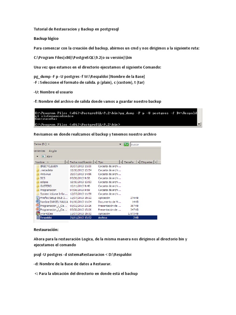 Tutorial de Restauracion y Backup en Postgresql | PDF