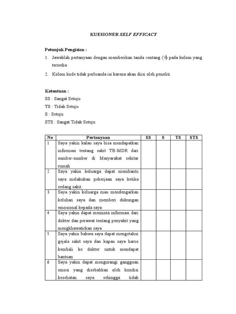 Kuesioner Self Efficacy | PDF | Pengembangan Diri | Gaya Hidup