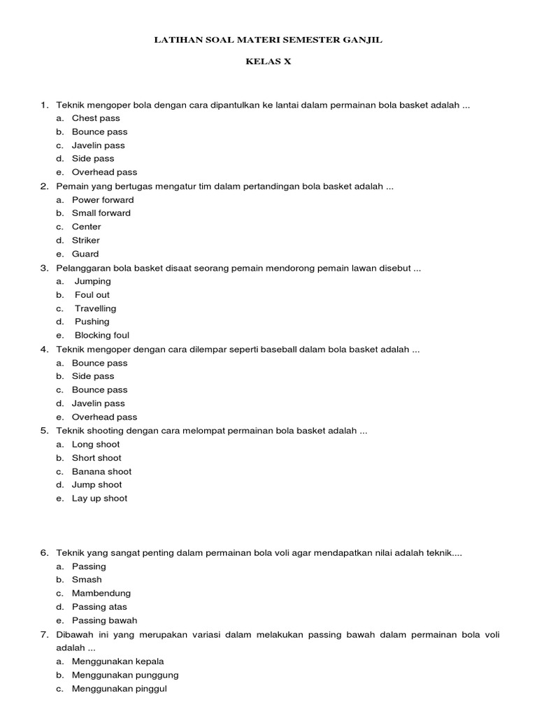 Pjok 10 Latihan Soal Materi Semester Ganjil | PDF