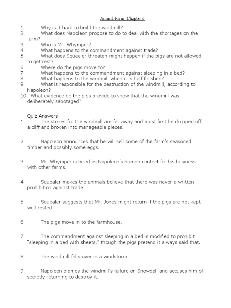 Animal Farm - Chapter 6 Questions and Answers | PDF