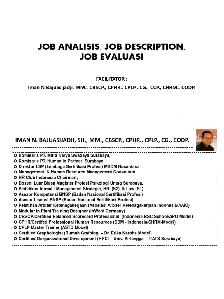 Job Analisis, Job Description, Job Evaluasi | PDF