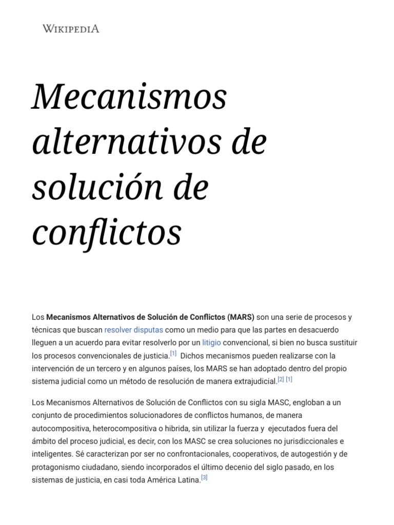 Mecanismos Alternativos de Solución de Conflictos - Wikipedia, La Enciclopedia Libre | PDF ...