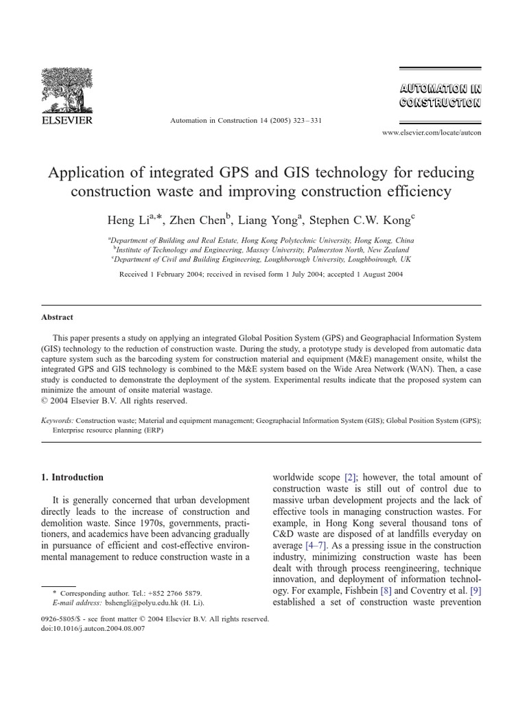 Application of Integrated GPS and GIS Technology For Reducing ...