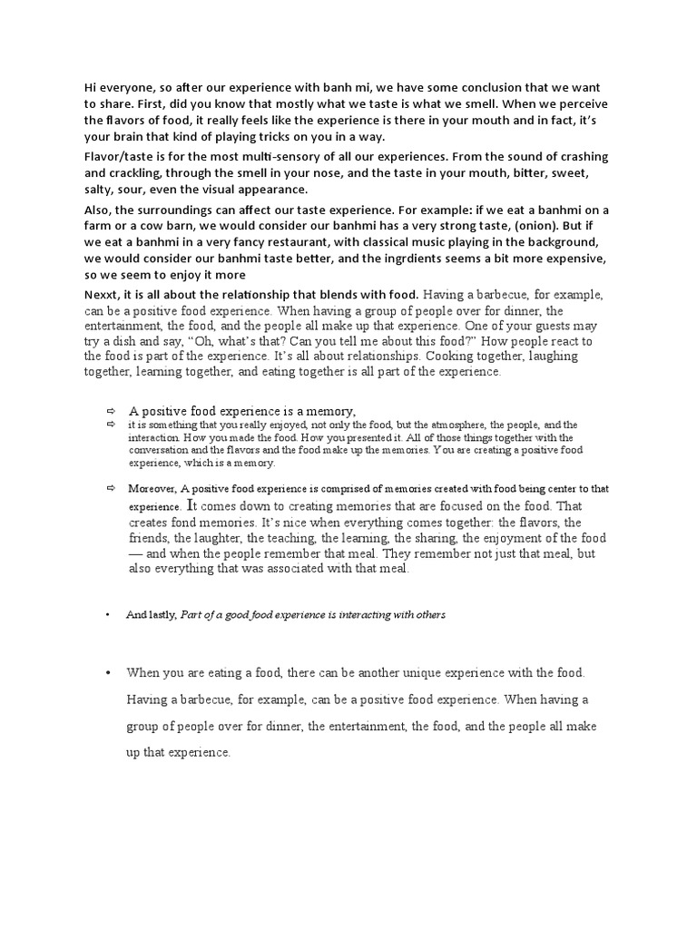 Script Present Food Experience | PDF | Taste | Foods