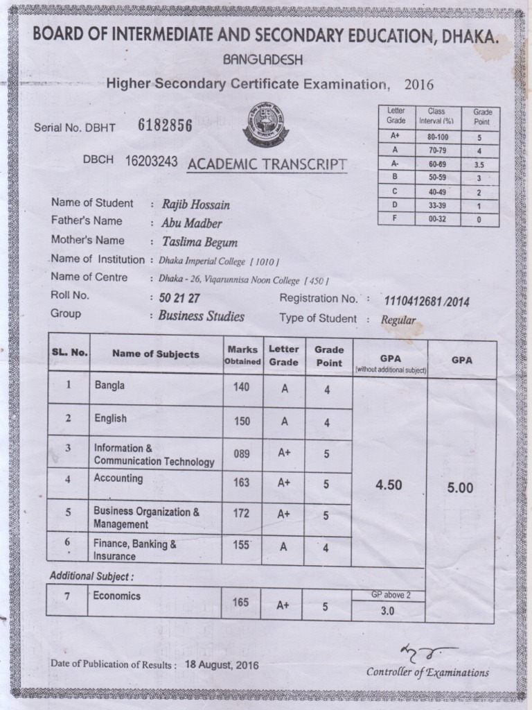 HSC Transcript | PDF