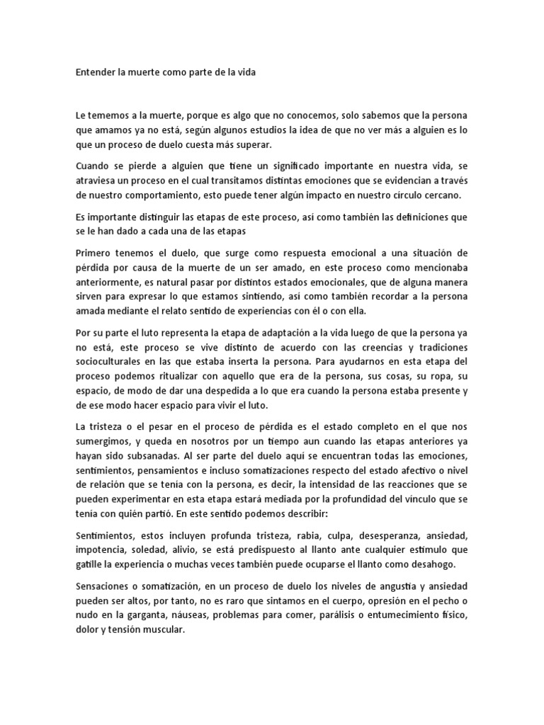 Entender La Muerte Como Parte de La Vida | PDF | Dolor | Las emociones