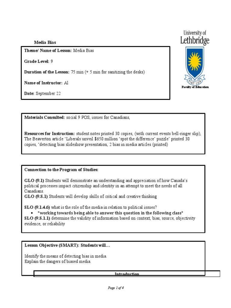 Detecting Bias in Media Lesson Plan | PDF | Bias | News