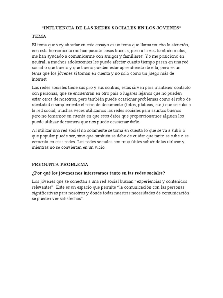 Ensayo de Las Redes Sociales | PDF | Servicio de redes sociales | Internet